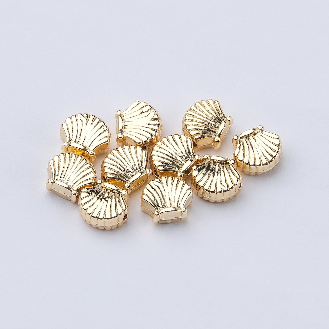 Shiny Gold Plated Sea Shell Beads, 5PCS, Ocean Beads, Sea Shell Spacer ...