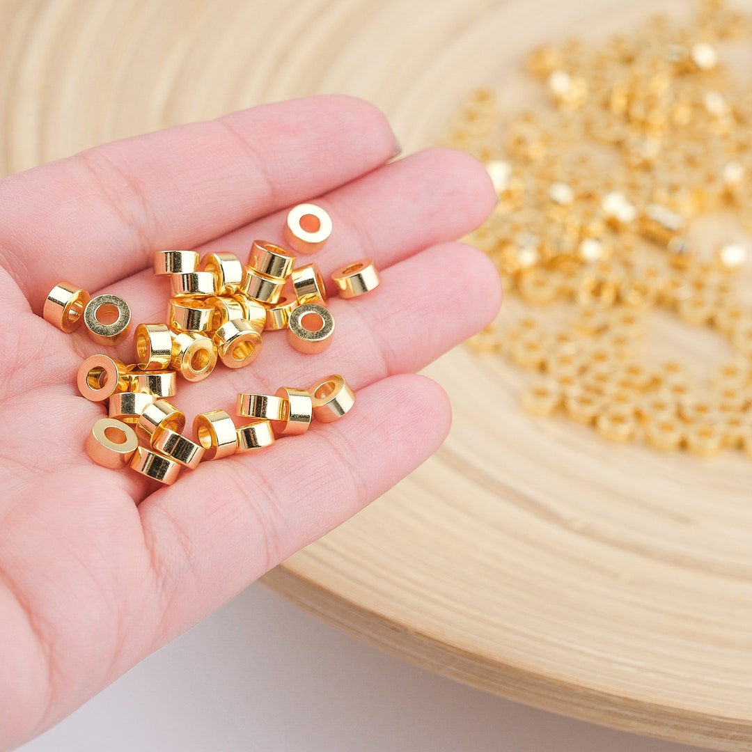 Raw Brass Round Beads 10 Pcs 6x3mm, Round Spacer Beads, Geometric Beads ...