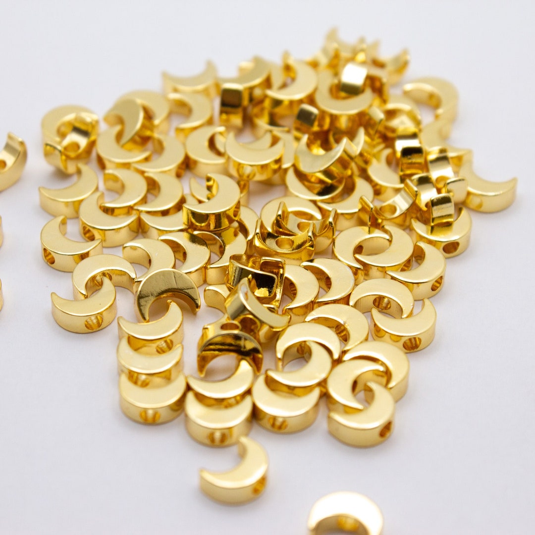 Crescent Moon Bead Celestial Jewelry Accent, Gold Plated Moon Bead ...
