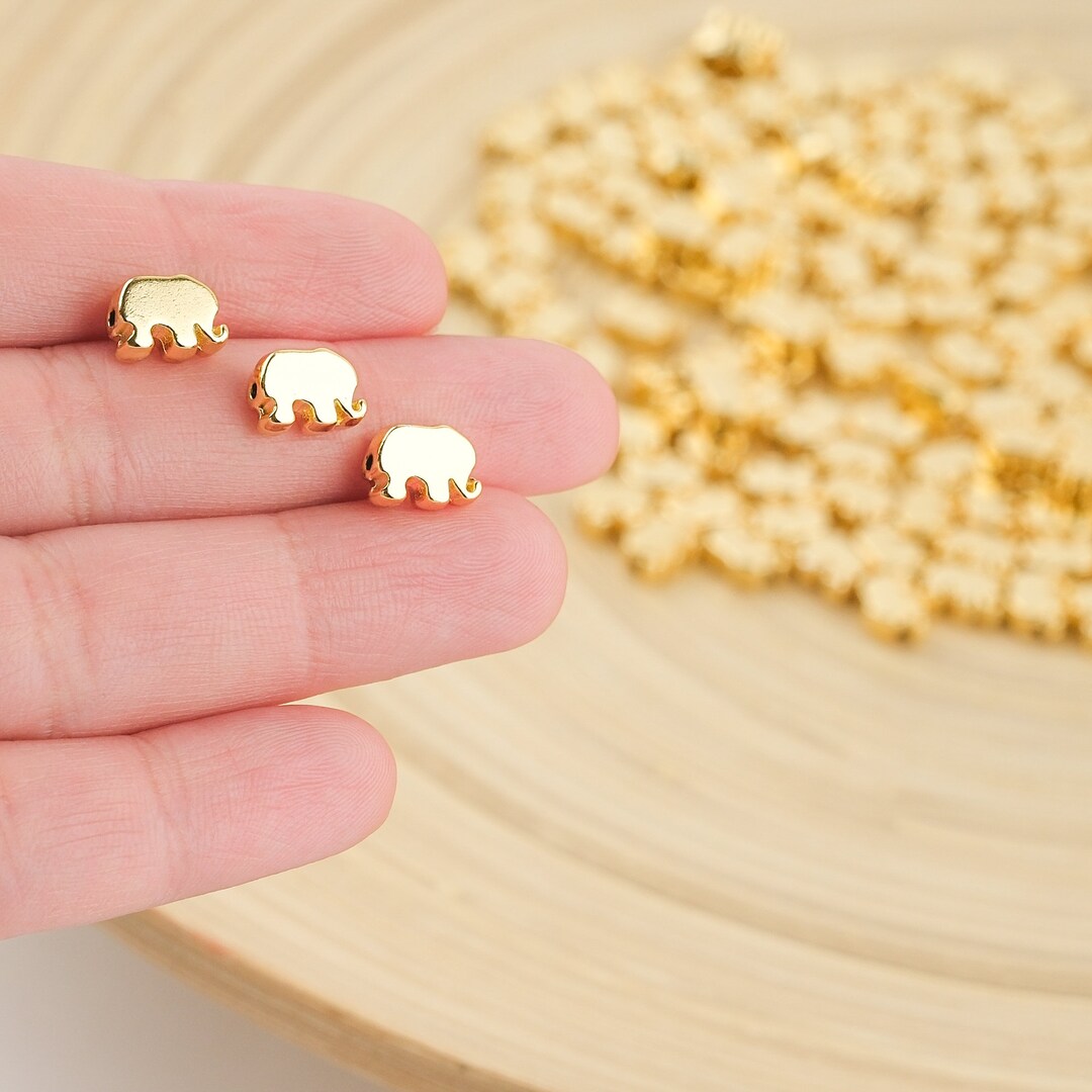 Gold Plated Elephant Bead, Elephant Spacer Bead, Lucky Elephant Charm ...
