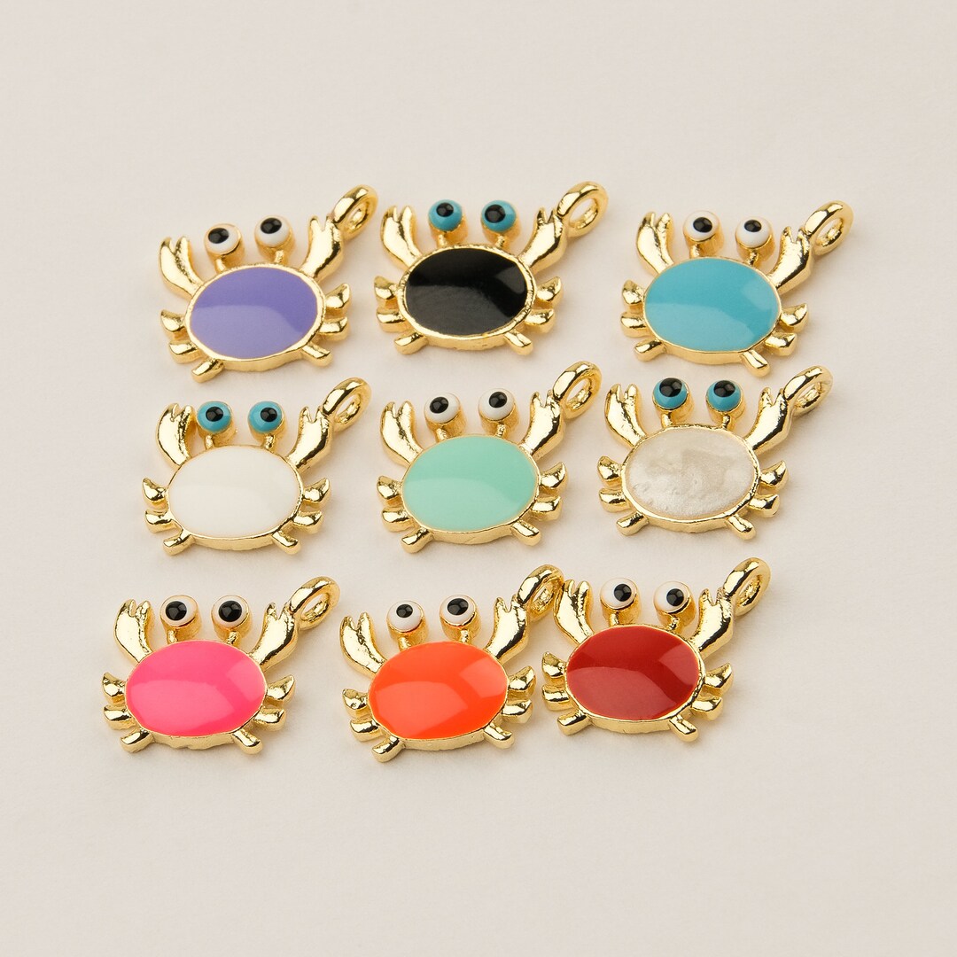 Enamelled Crab Charms, Crab Pendant, 24kt Gold Plated, Crab Bracalet ...