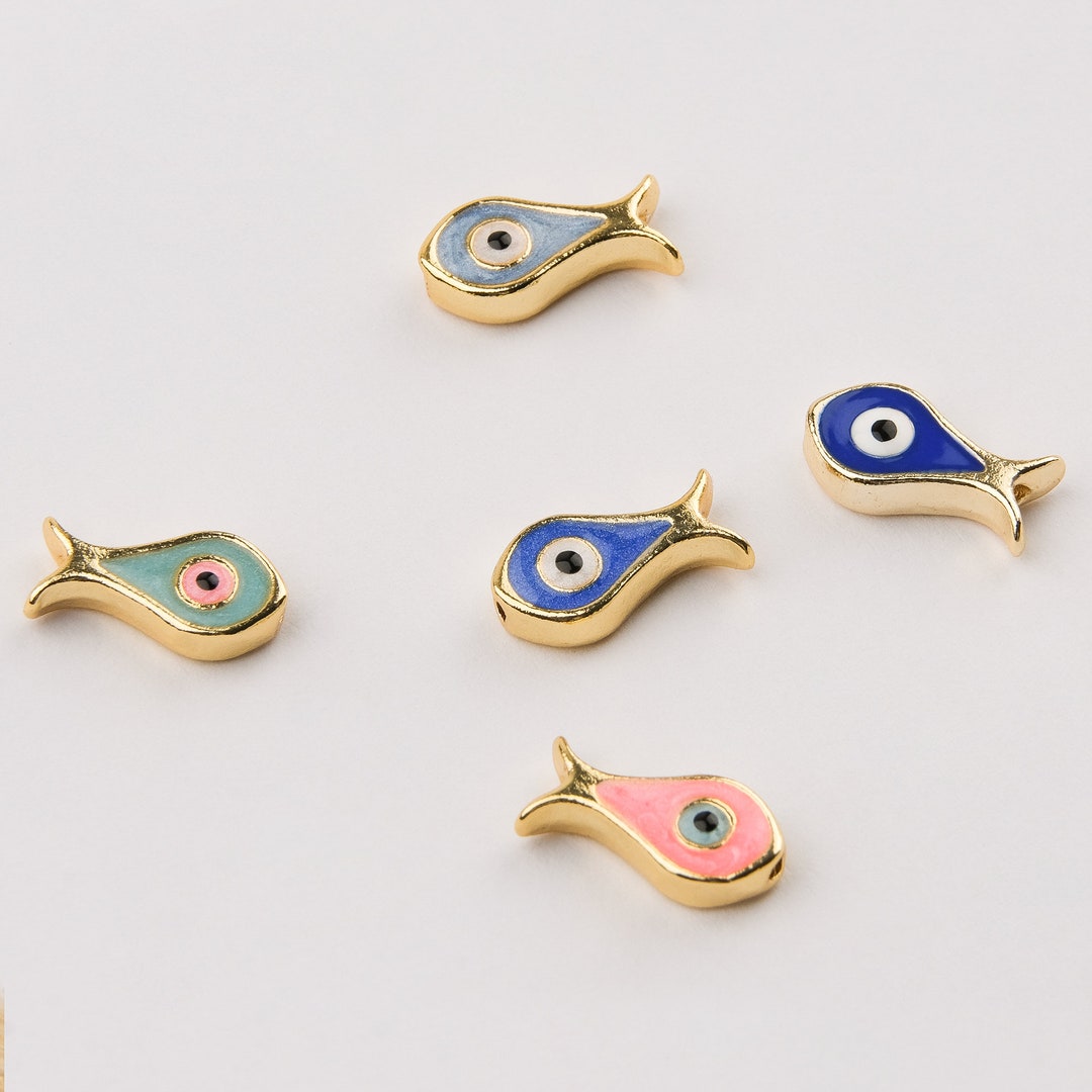 Evil Eye Fish Enamel Jewelry Bead, Evil Eye Fish Bracelet and Necklace ...