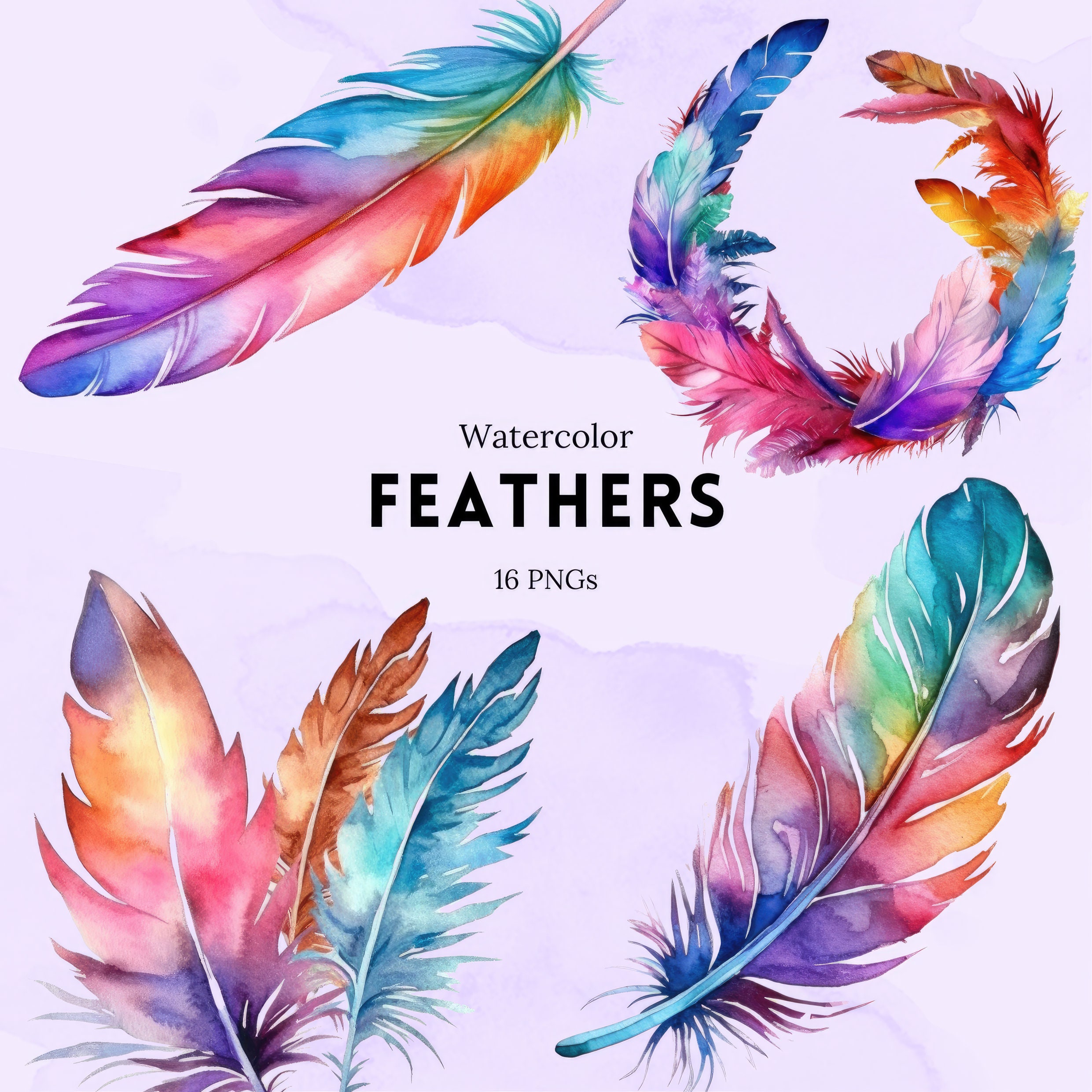 Watercolor Feathers Clipart Colorful Feather Commercial Use, Scrapbook ...