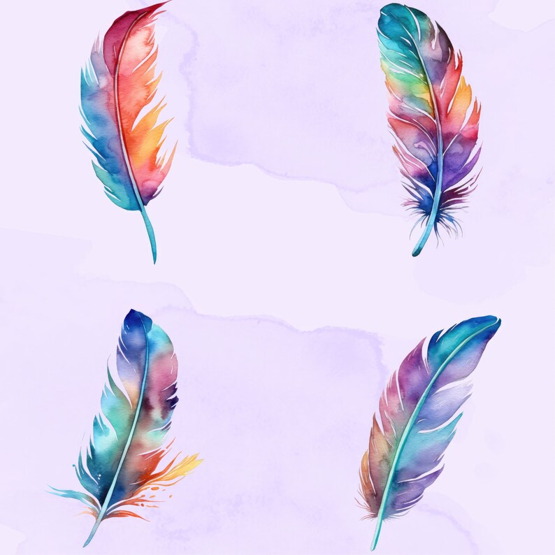 Watercolor Feathers Clipart - Colorful Feather Commercial Use, Scrapbook, PNG - Etsy