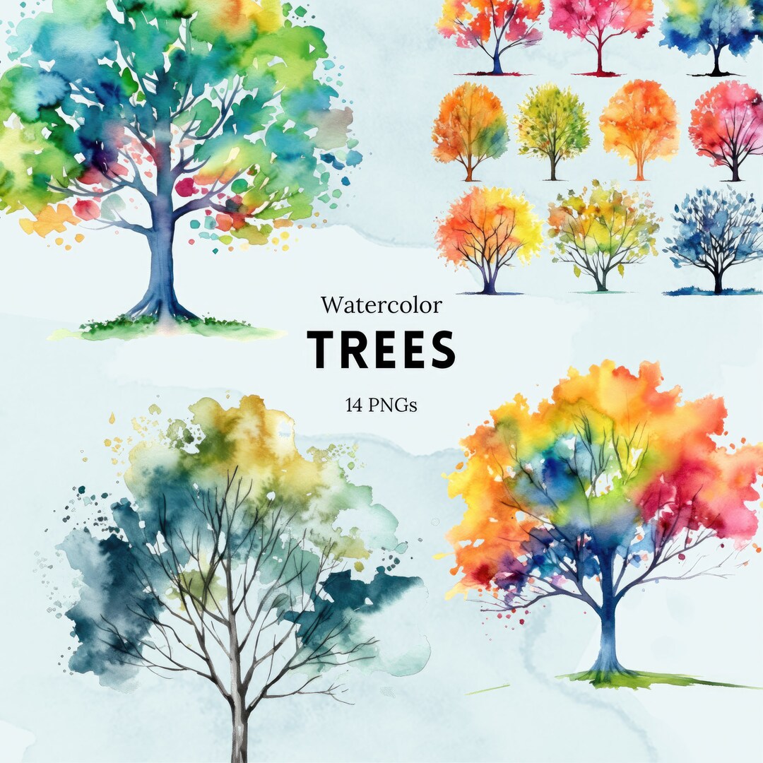Watercolor Trees Clipart - Botanicals Plants and Leaves Commercial Use ...
