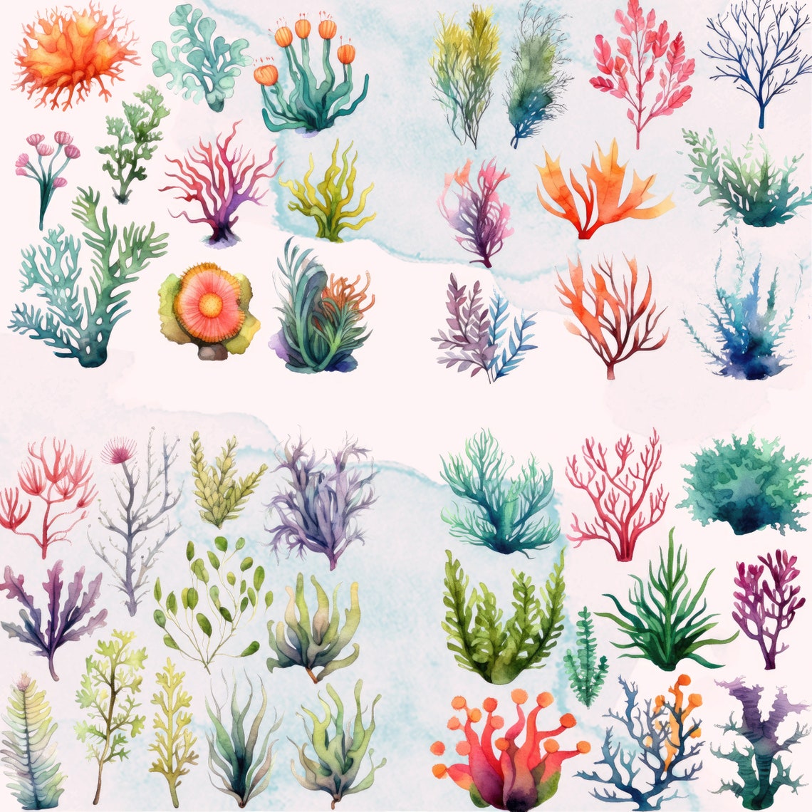 Watercolor Seaweed Clipart - Nautical Ocean Plants Commercial Use ...