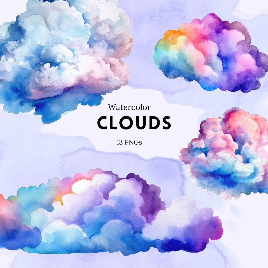 Watercolor Clouds Clipart - Commercial Use, Scrapbook, PNG - Etsy