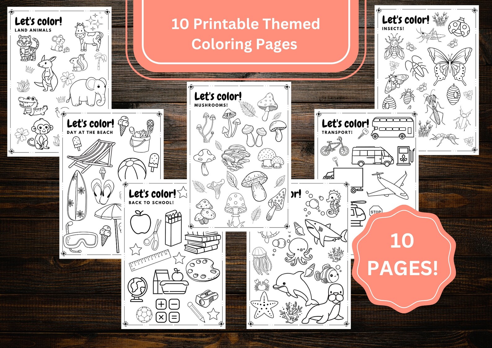 10 Printable Themed Coloring Pages Including Animals, Plants and ...