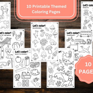 10 Printable Themed Coloring Pages Including Animals, Plants and ...