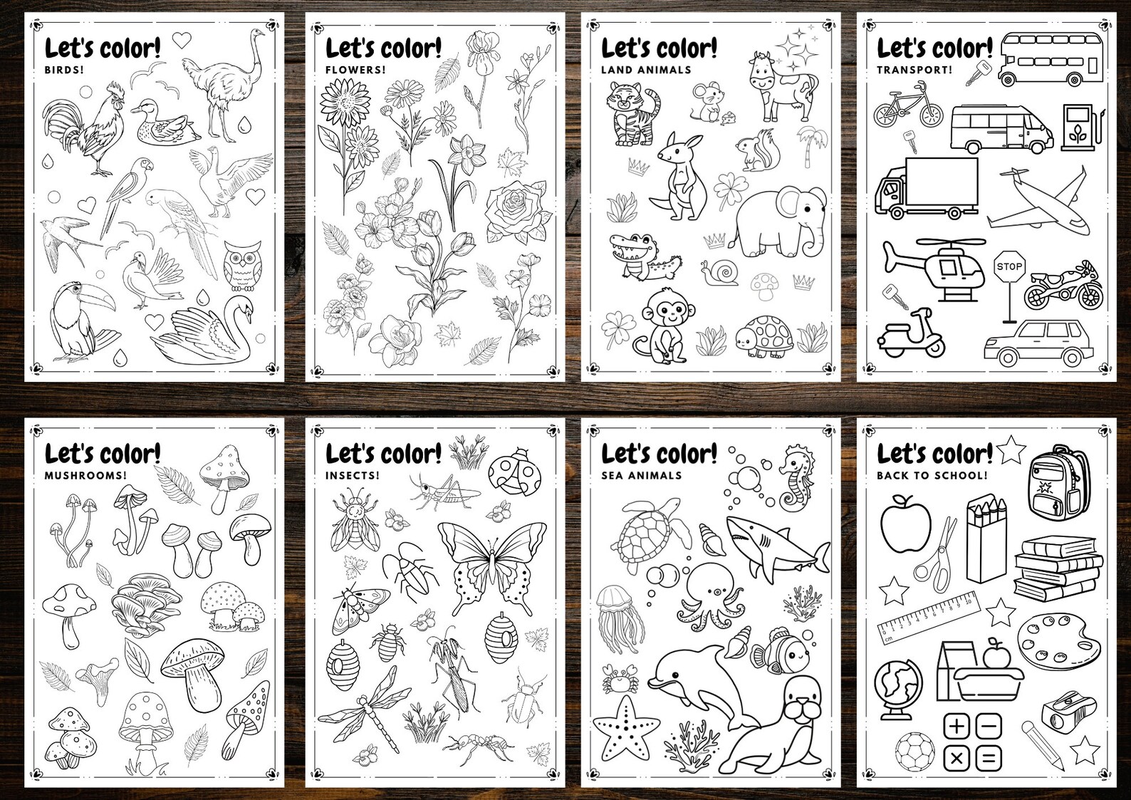 10 Printable Themed Coloring Pages Including Animals, Plants and ...