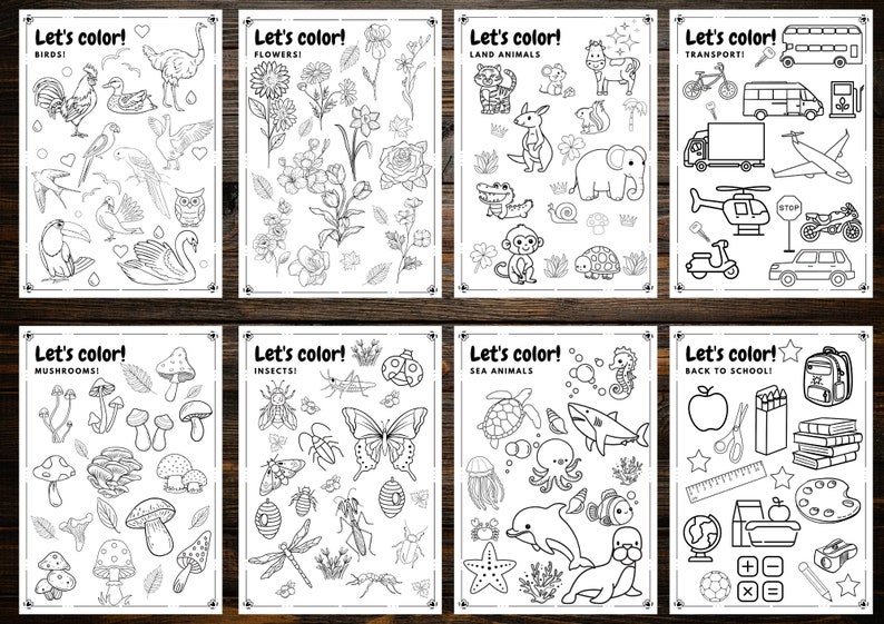 10 Printable Themed Coloring Pages Including Animals, Plants and ...