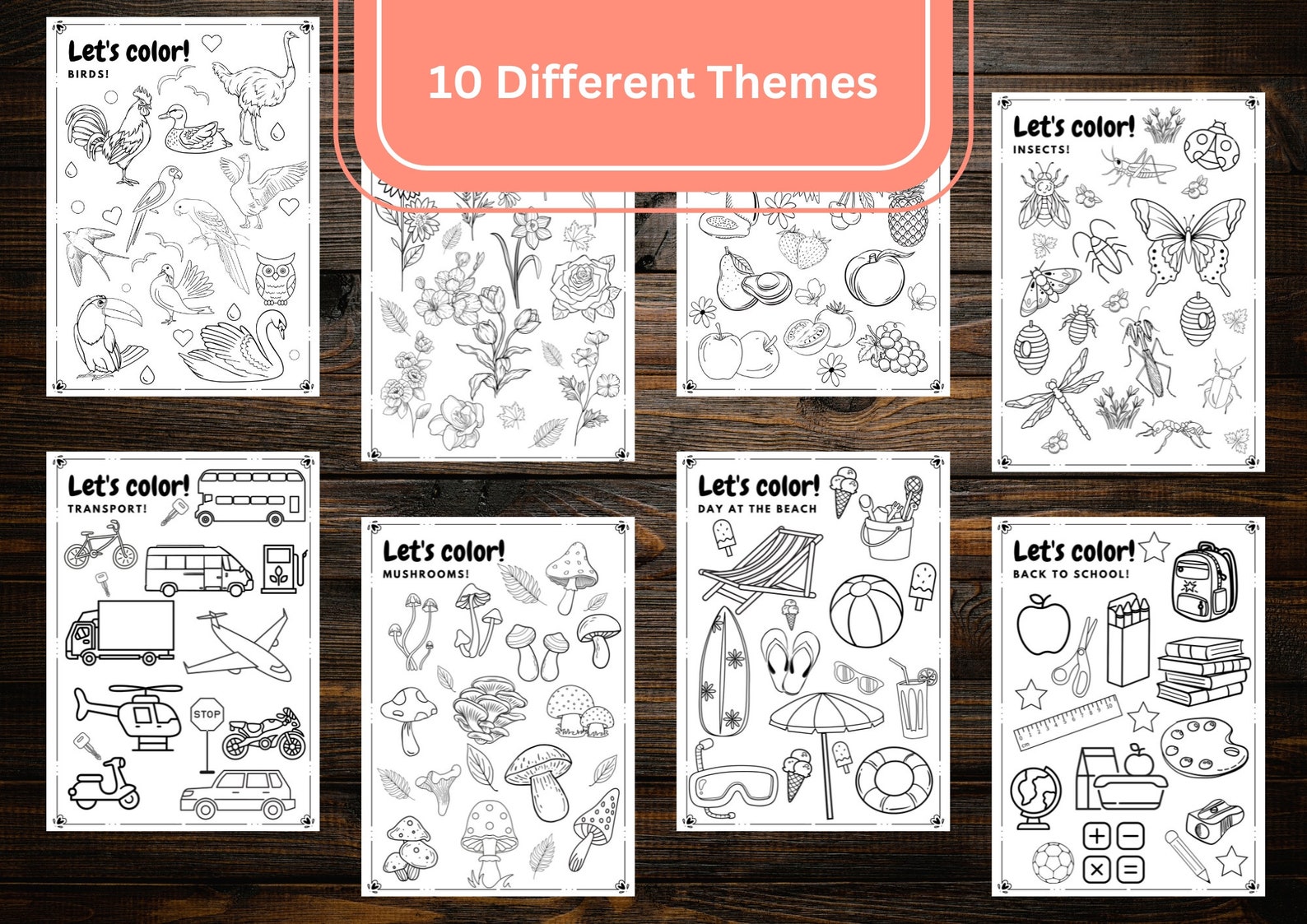 10 Printable Themed Coloring Pages Including Animals, Plants and ...
