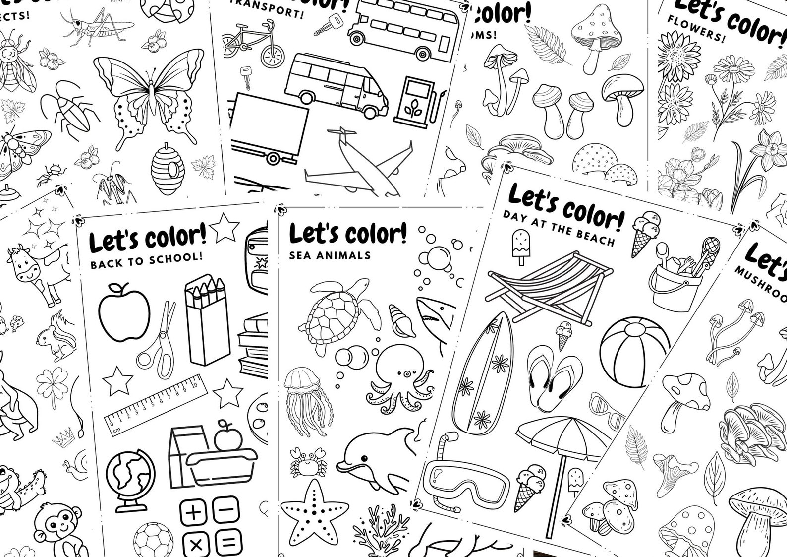 10 Printable Themed Coloring Pages Including Animals, Plants and ...