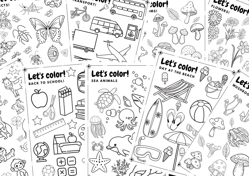 10 Printable Themed Coloring Pages Including Animals, Plants and ...