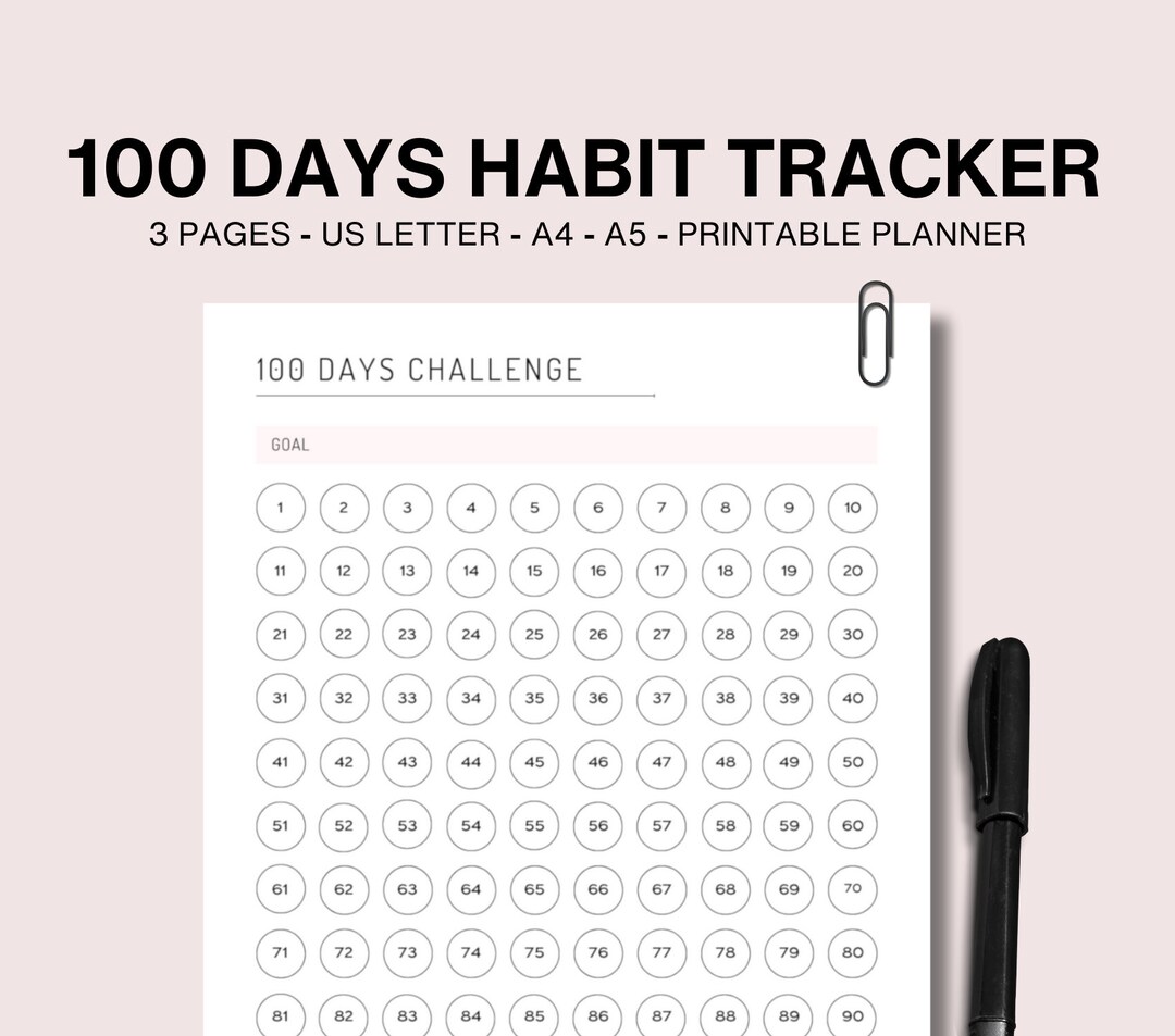 100 Day Challenge Printable Goal Setting Tracker Planner for - Etsy