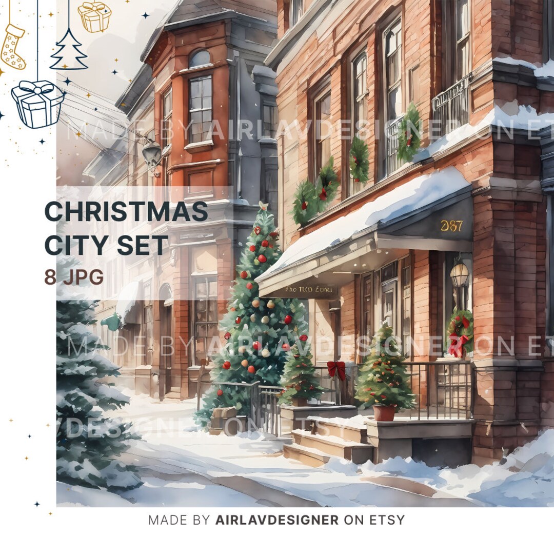 Christmas City Clipart Bundle 8 High Quality Jpgs, Digital Download for ...