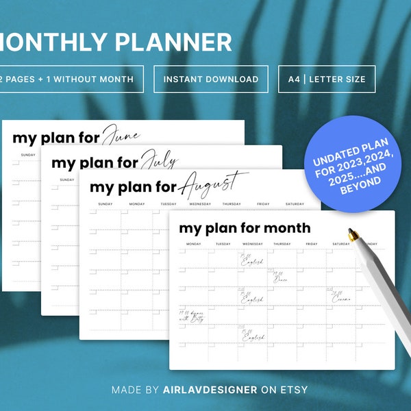 Monthly Planner Template - Etsy