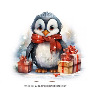 Christmas Penguin Watercolor Clipart Collection Digital Download Pack ...