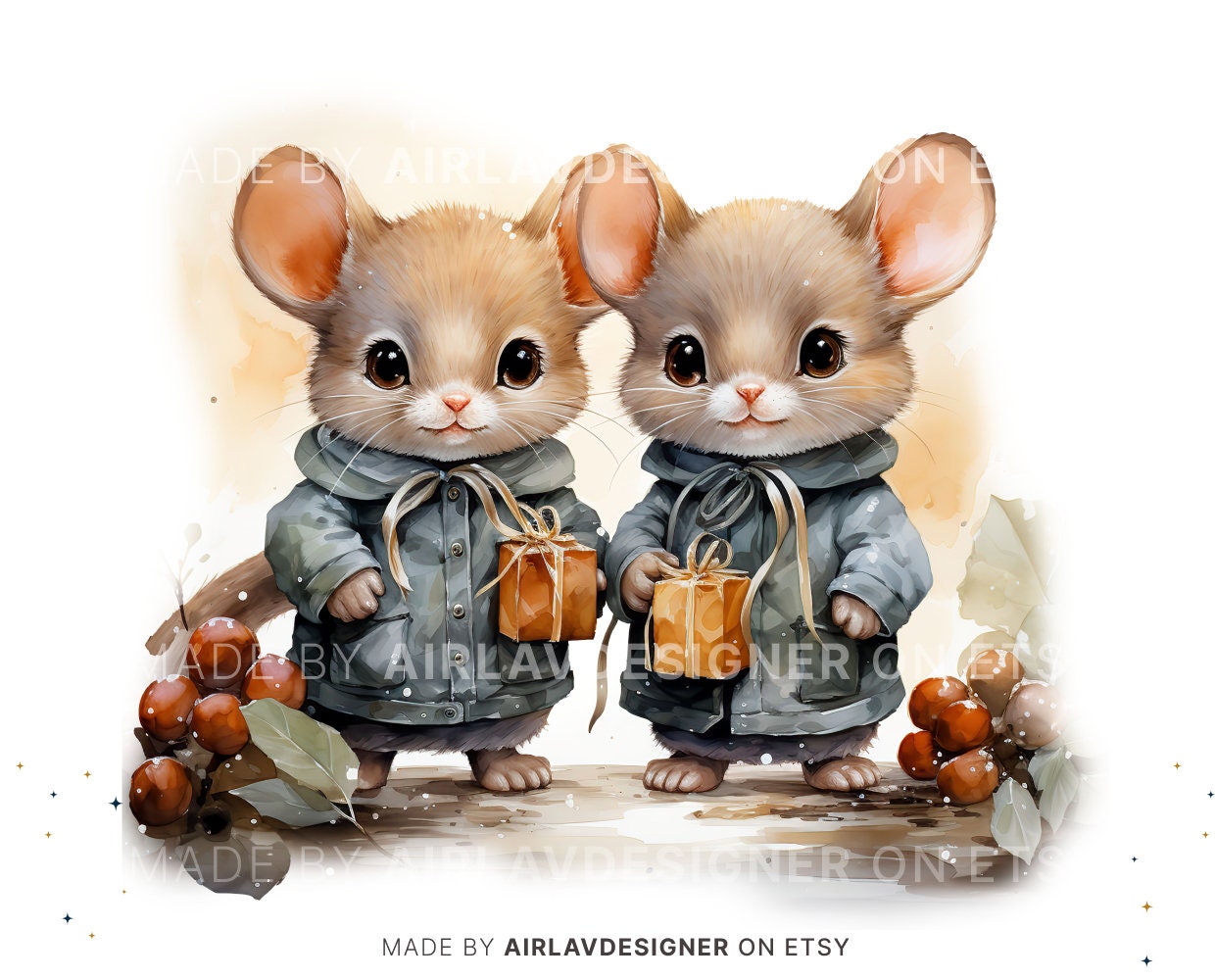 Mouse Clipart Bundle 5 Digital Watercolor Downloads - Etsy