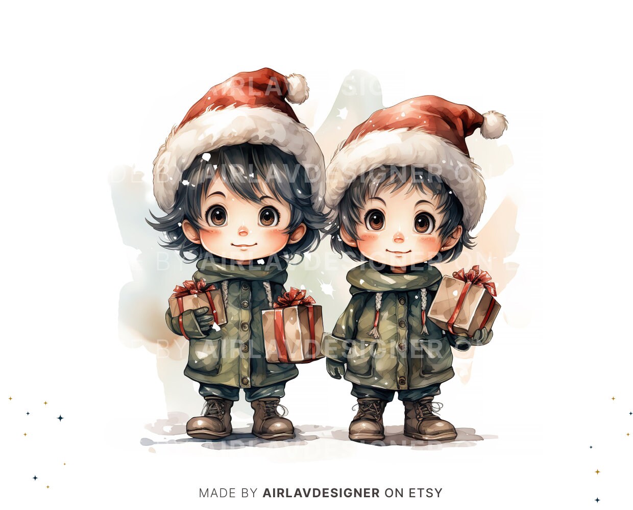 Christmas Elves Watercolor Clipart Bundle 5 Digital Download - Etsy