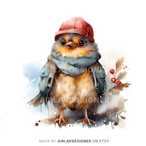 Whimsical Christmas Bird Clipart Bundle Instant Digital Download Set of ...