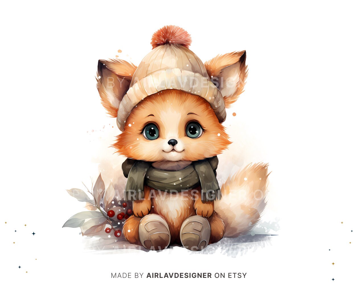 Christmas Fox Clipart Bundle 6 JPG Digital Downloads - Etsy