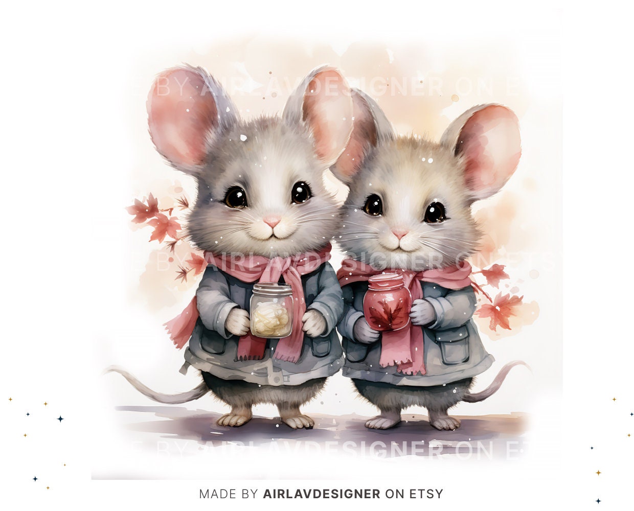Mouse Clipart Bundle 5 Digital Watercolor Downloads - Etsy