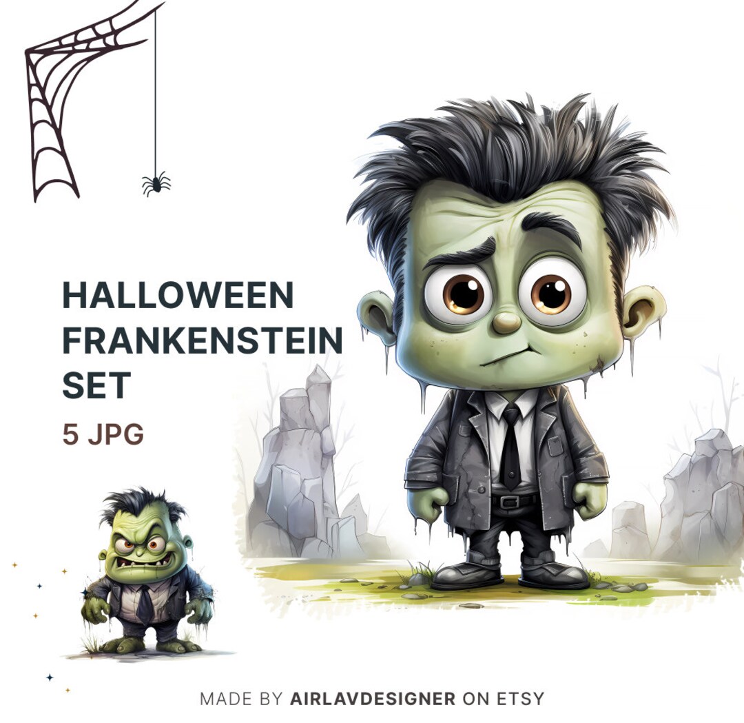 Spooky Frankenstein Clipart Pack 5 High Quality Jpgs for Digital Paper ...