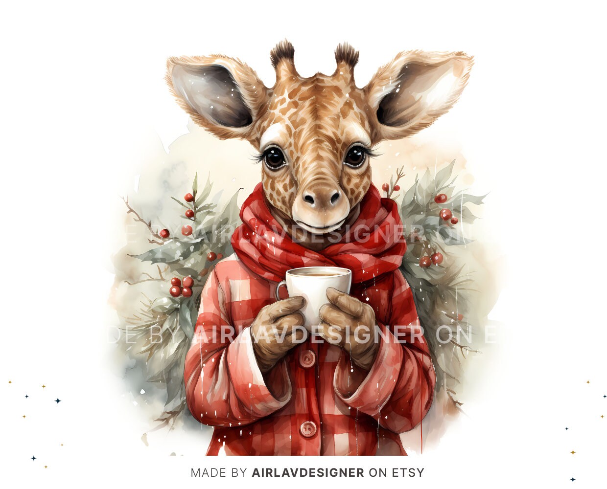Giraffe Watercolor Clipart, Christmas Clipart, Cute Giraffe, Nursery ...