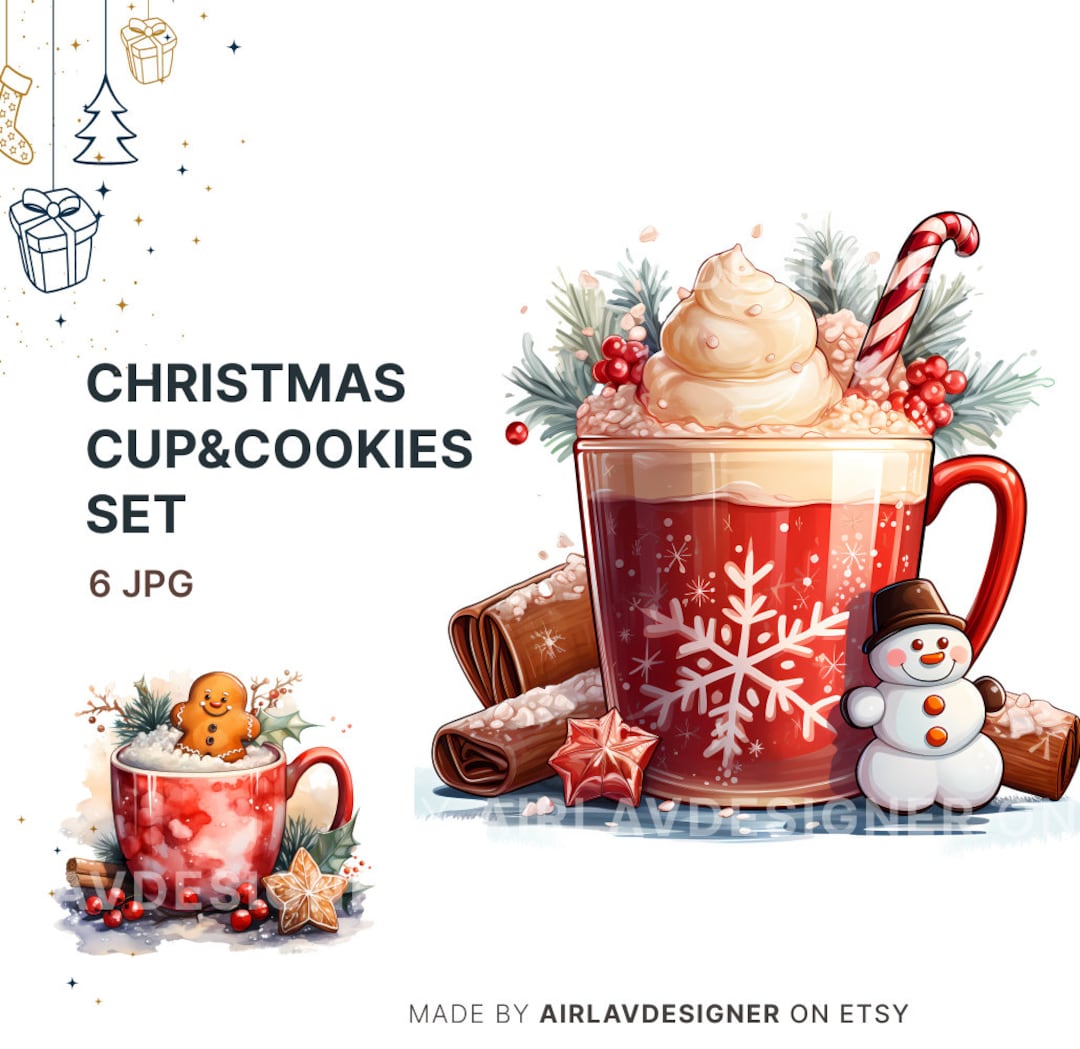Festive Christmas Cup Clipart Collection Set of 6 JPG Files for Card ...