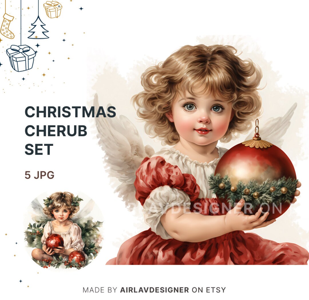 Christmas Cherub Clipart Bundle 5 JPG Digital Prints for - Etsy