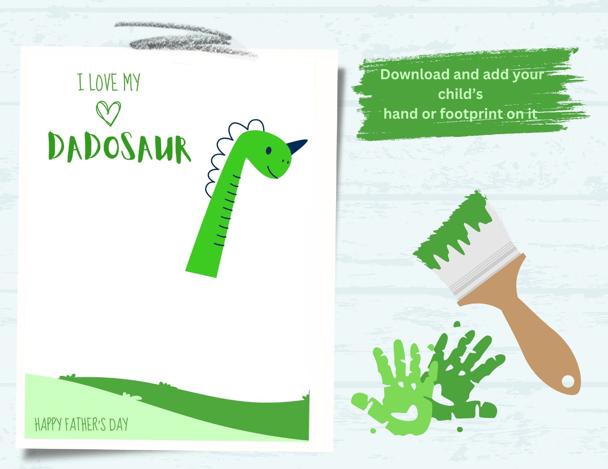 Father's Day Handprint Craft, Dinosaur Handprint Art, Printable Gift ...