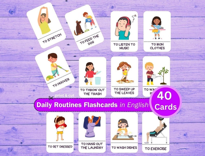 Daily Routine Flashcards, Preschool Materials, English Learning ...