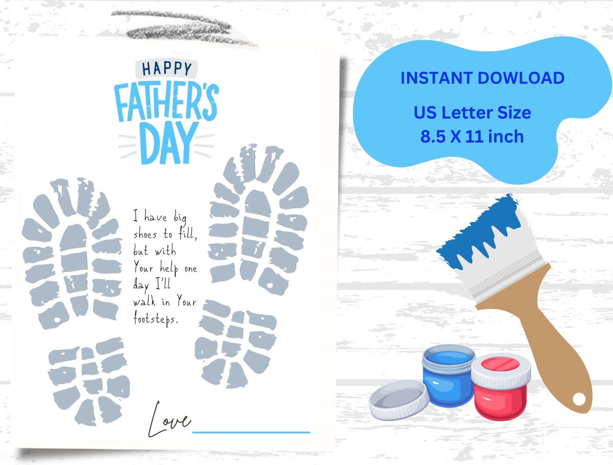 Fathers Day Footprint Art Craft, PRINTABLE Gift for Dad From Kids ...