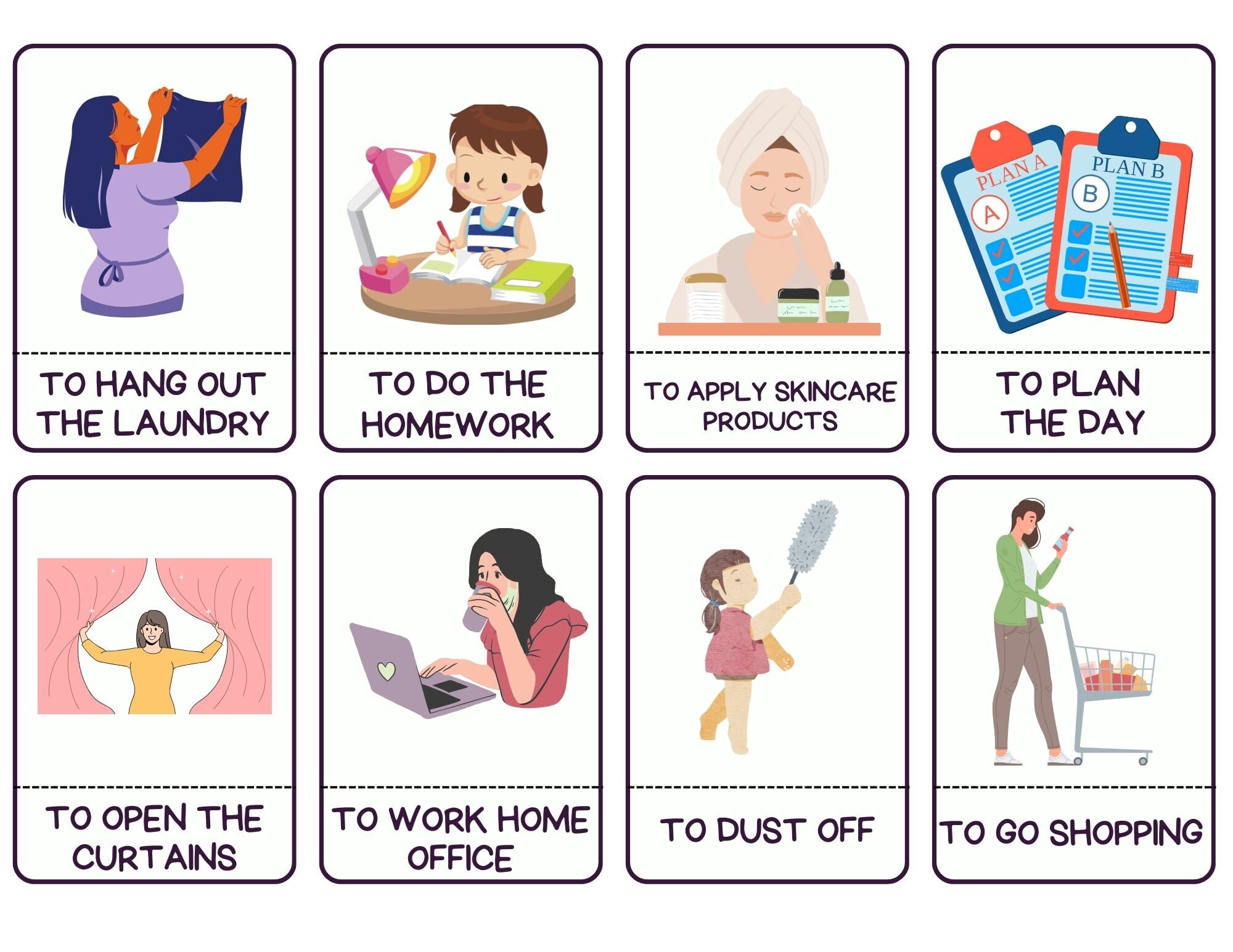 Daily Routine Flashcards, Preschool Materials, English Learning ...