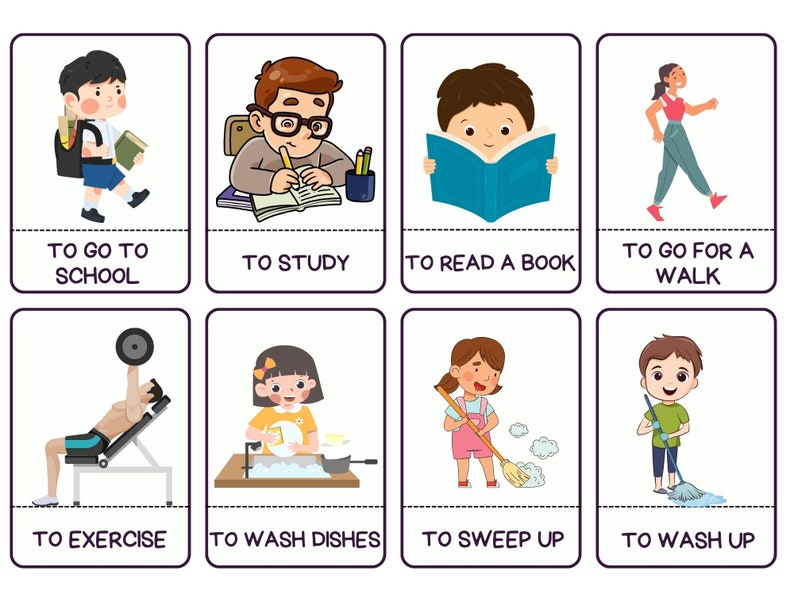 Daily Routine Flashcards, Preschool Materials, English Learning ...