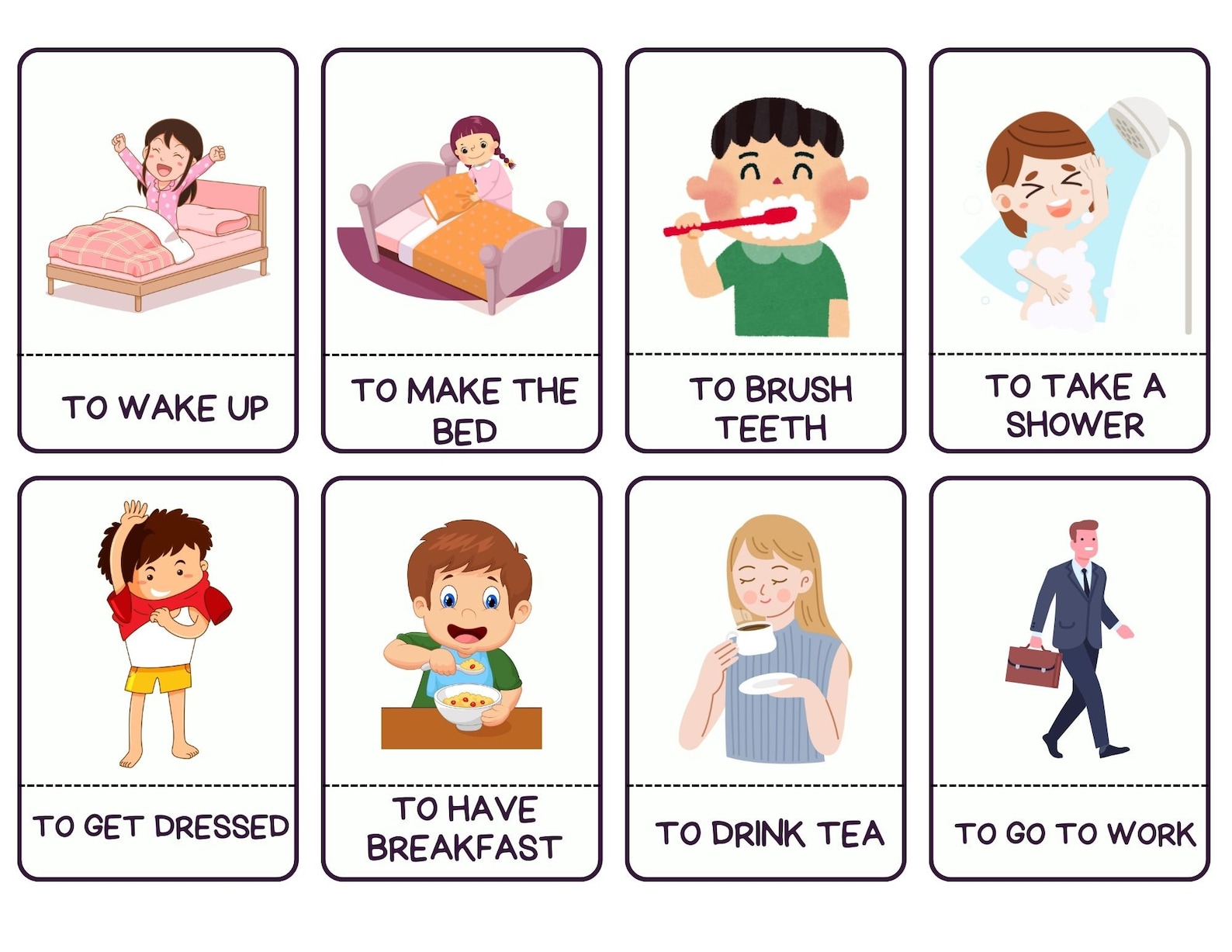 Daily Routine Flashcards, Preschool Materials, English Learning ...