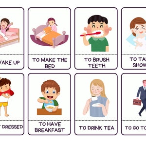 Daily Routine Flashcards, Preschool Materials, English Learning ...
