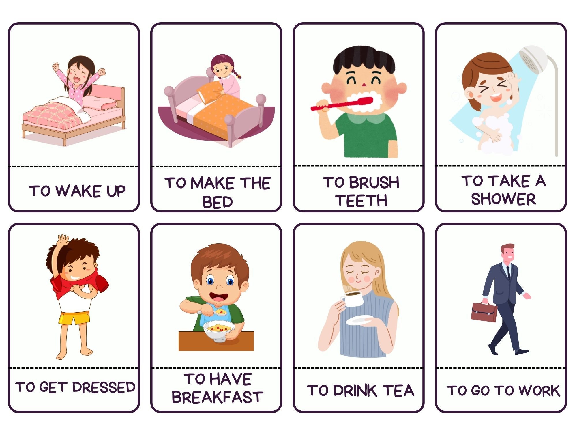 Daily Routine Flashcards, Preschool Materials, English Learning ...