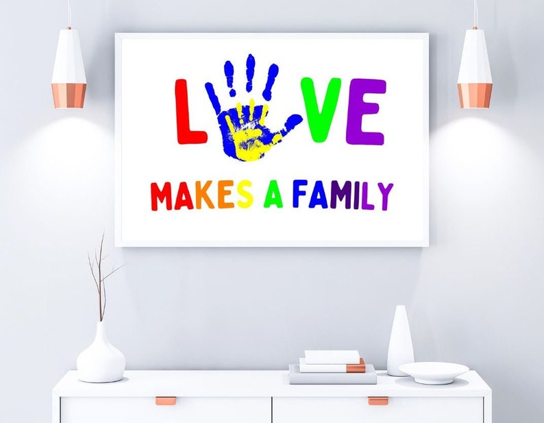 Love Makes a Family Handprint Art, LGBTQ Family Fun, LGBTQ Nursery Wall ...
