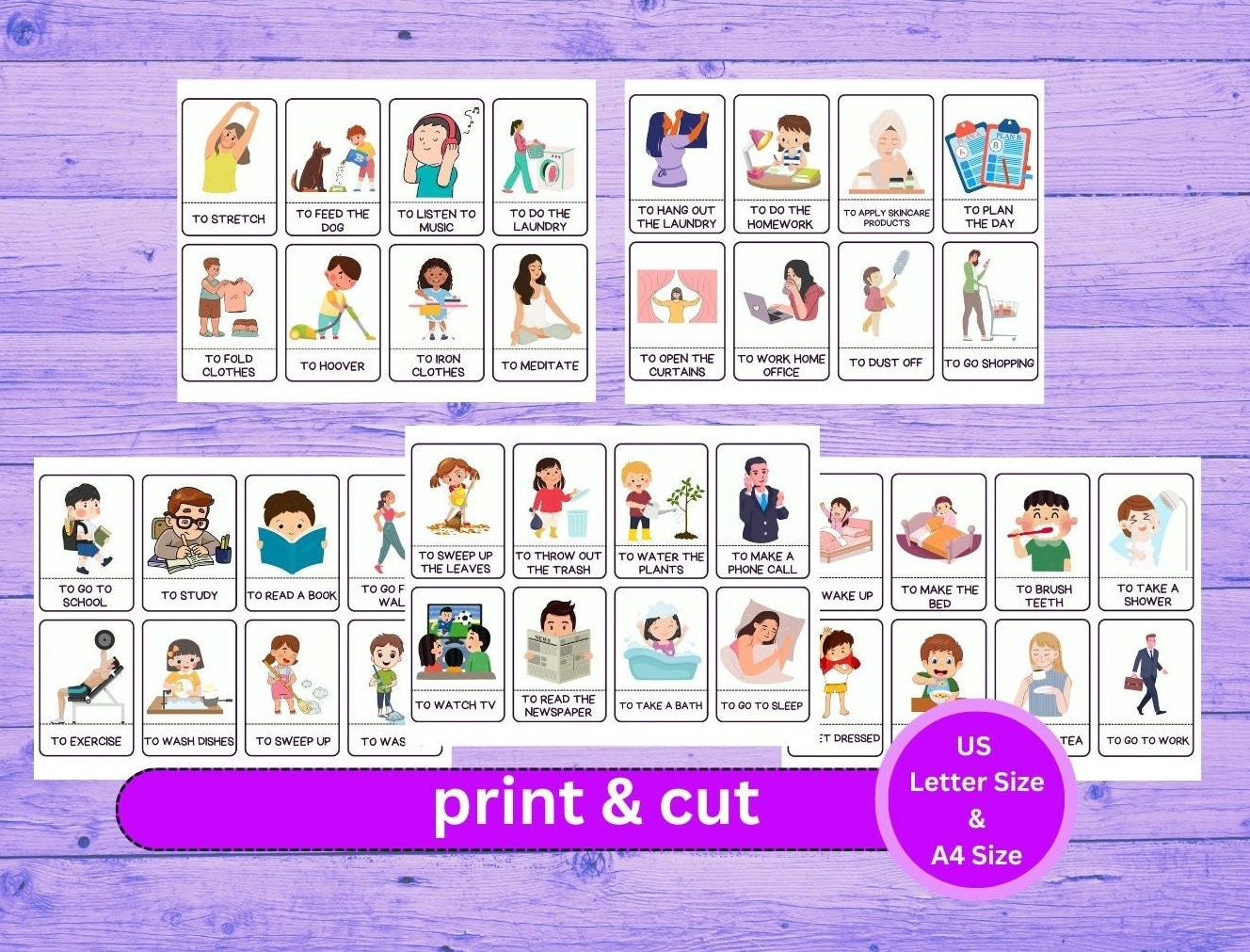 Daily Routine Flashcards, Preschool Materials, English Learning ...