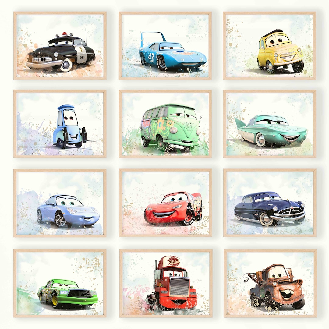 Set 12 Disney Cars Printable Art Watercolor Disney Cars - Etsy