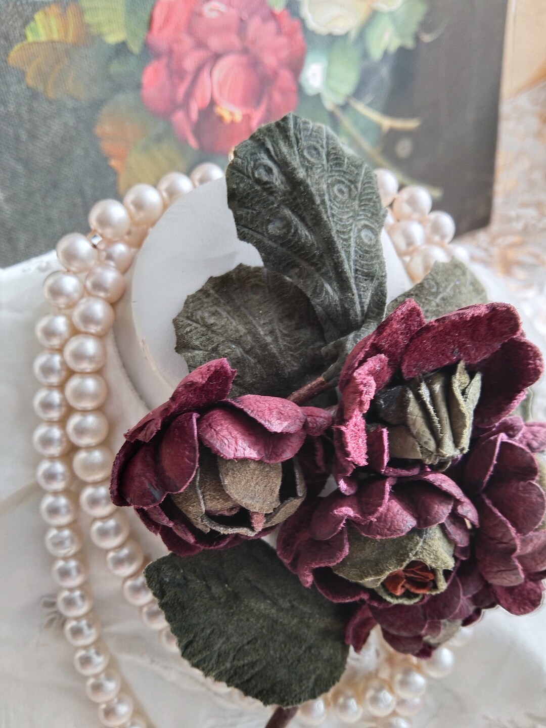 Superbe Et Original Broche Bouquet De Fleurs Cuir Travail De Modiste ...