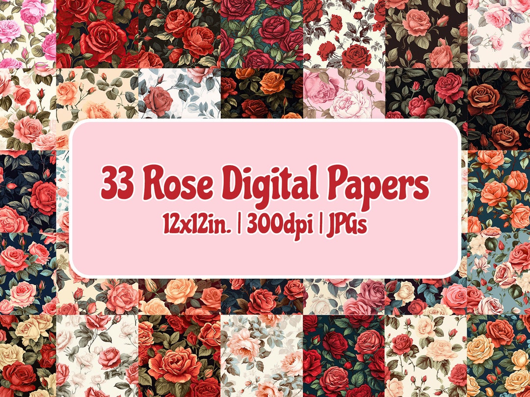 Rose Digital Paper Pack | Floral Digital Paper | Roses Digital Paper ...