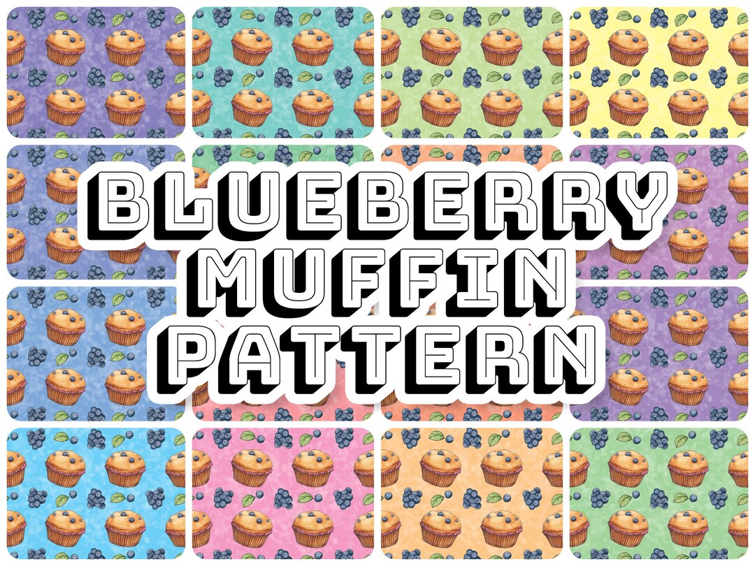 Blueberry Digital Paper Pack | 16x Seamless Muffin Patterns With Pastel ...