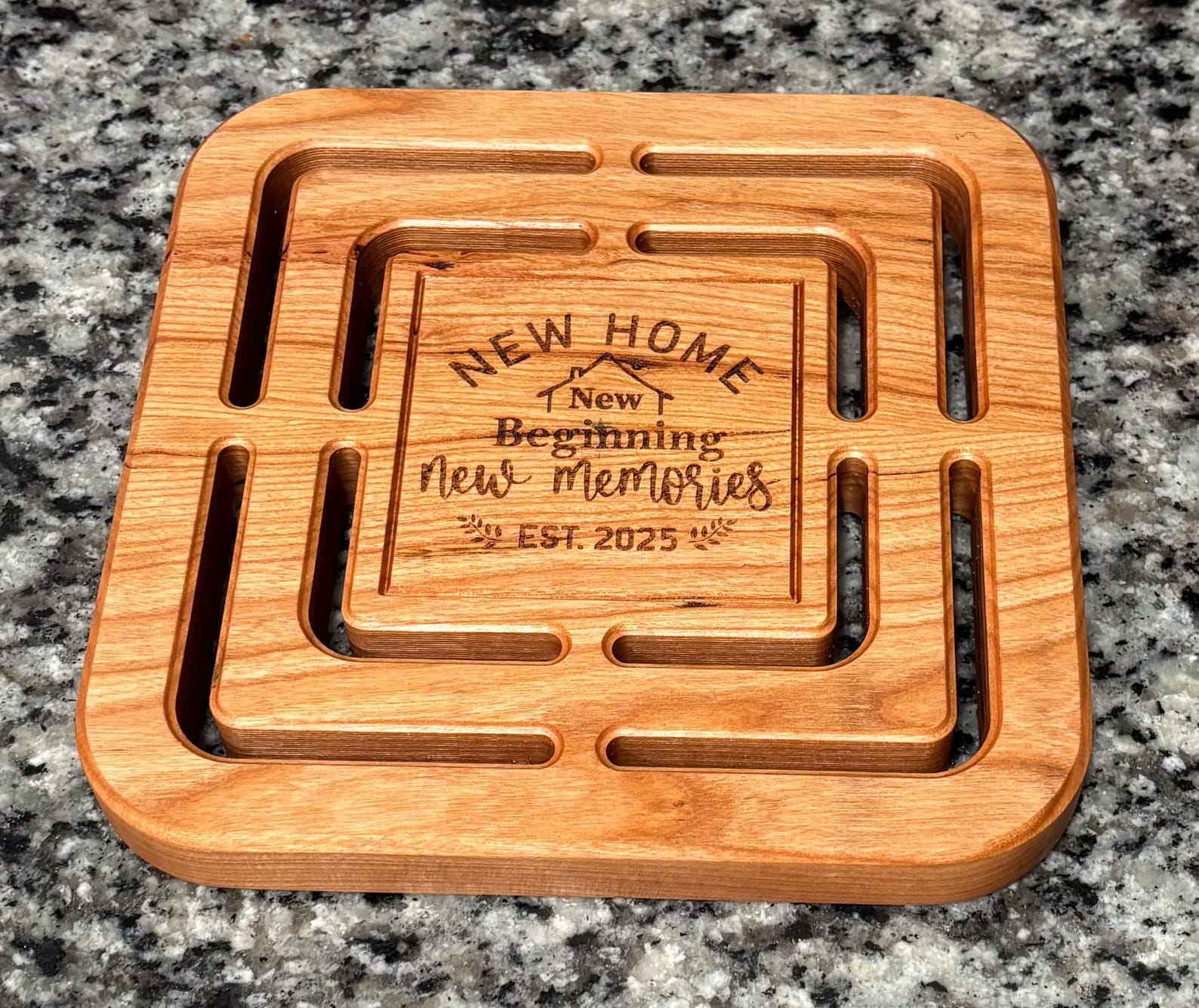 Handcrafted Hardwood Trivet Set – Custom Engraved | Housewarming Gift ...