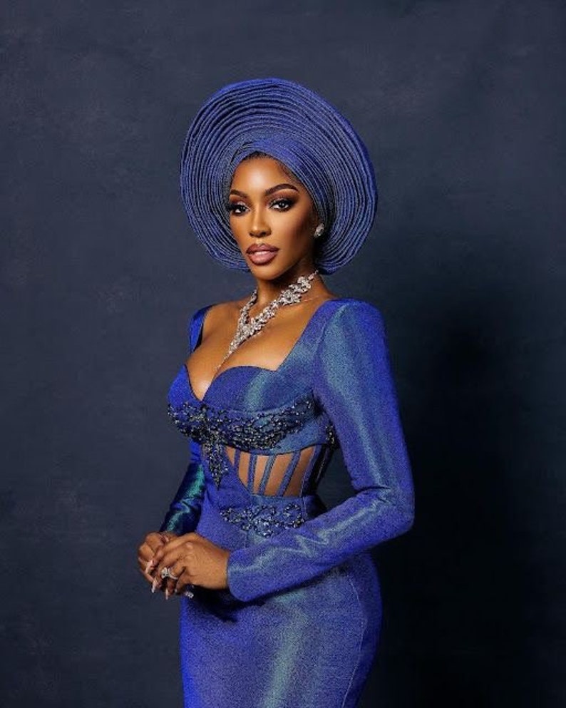 Blue Bridal Asooke, Two-tone African Wedding Outfit - Etsy
