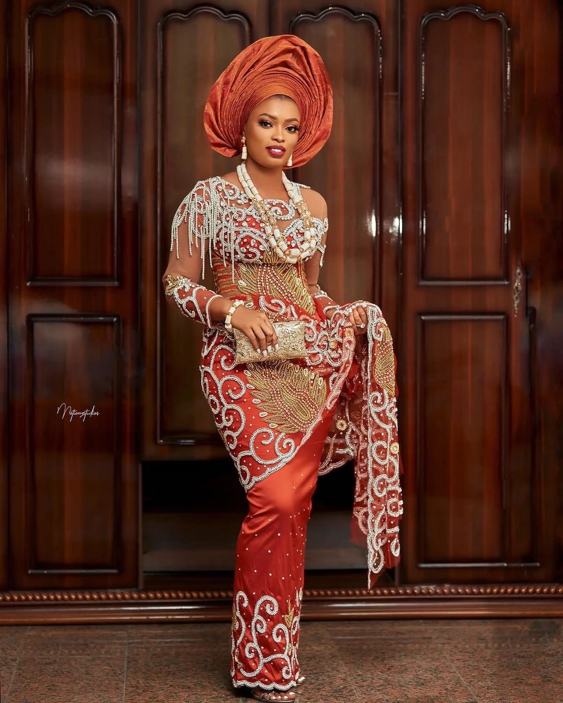 Burnt Orange Traditional Wedding Outfits, George Wedding Dress,african ...