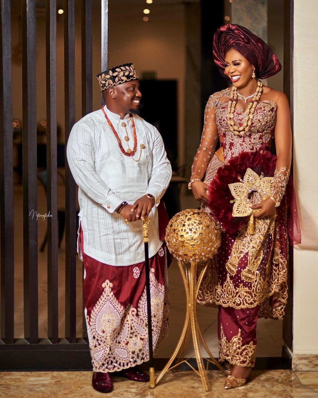 Wine George Couple Outfit, Couple Wedding Outfits, African Clothing ...