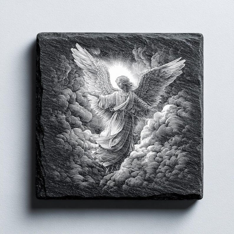 Angel Engraving – Bible & Religious Laser Ready PNG for Slate Coasters ...